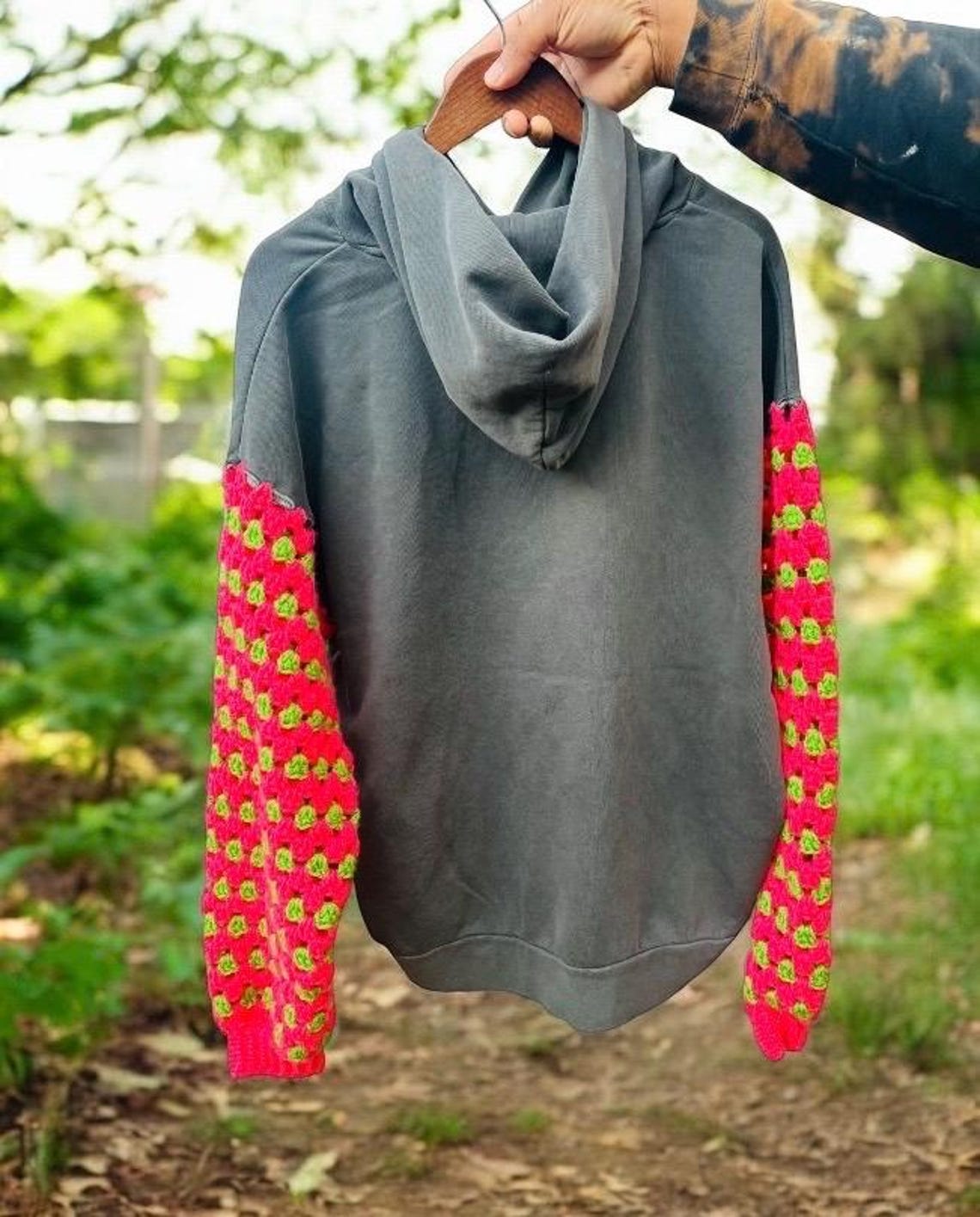 Custom Anime Hoodie With Crochet Sleeves, Anime Hoodie, Crochet Hoodie ...