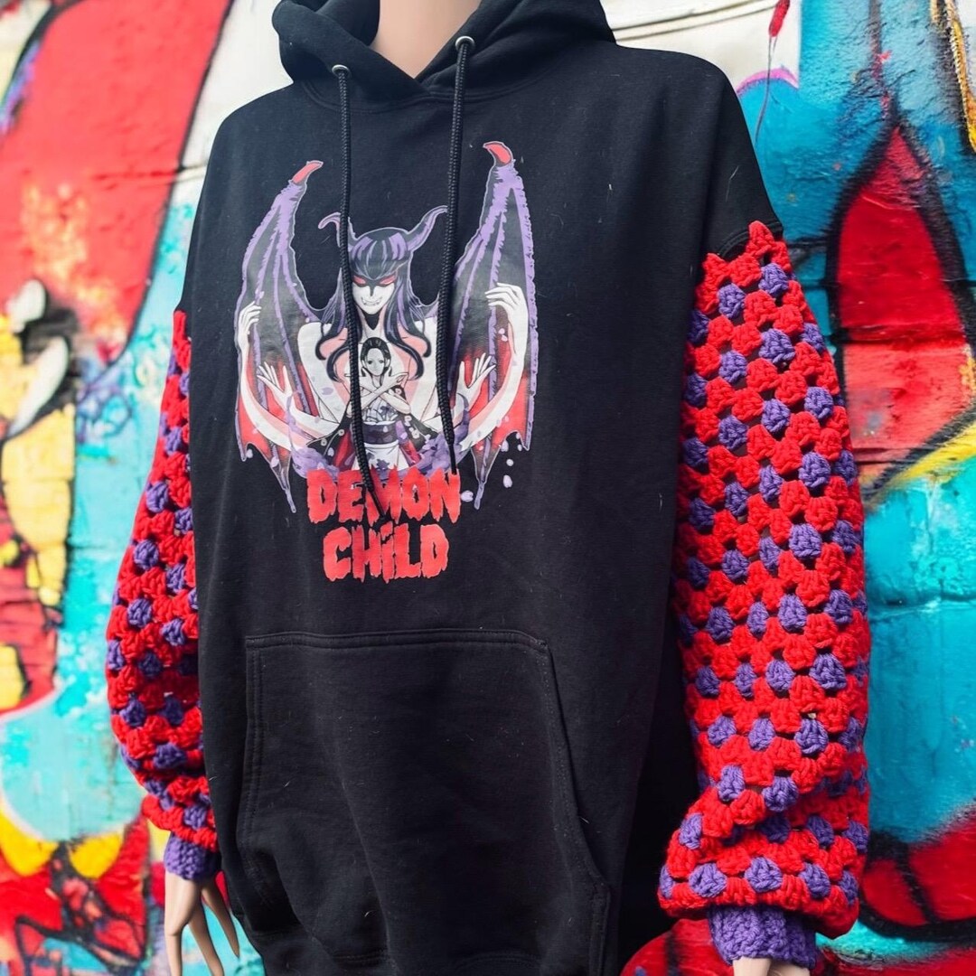 Custom Anime Hoodie With Crochet Sleeves, Anime Hoodie, Crochet Hoodie ...