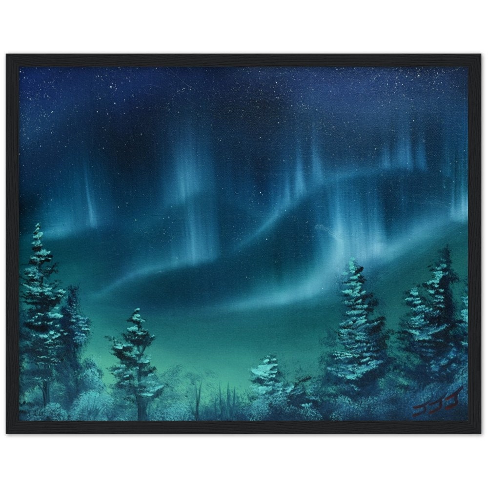 Northern Light Show Aurora Borealis in a Night Sky Over Trees Framed ...