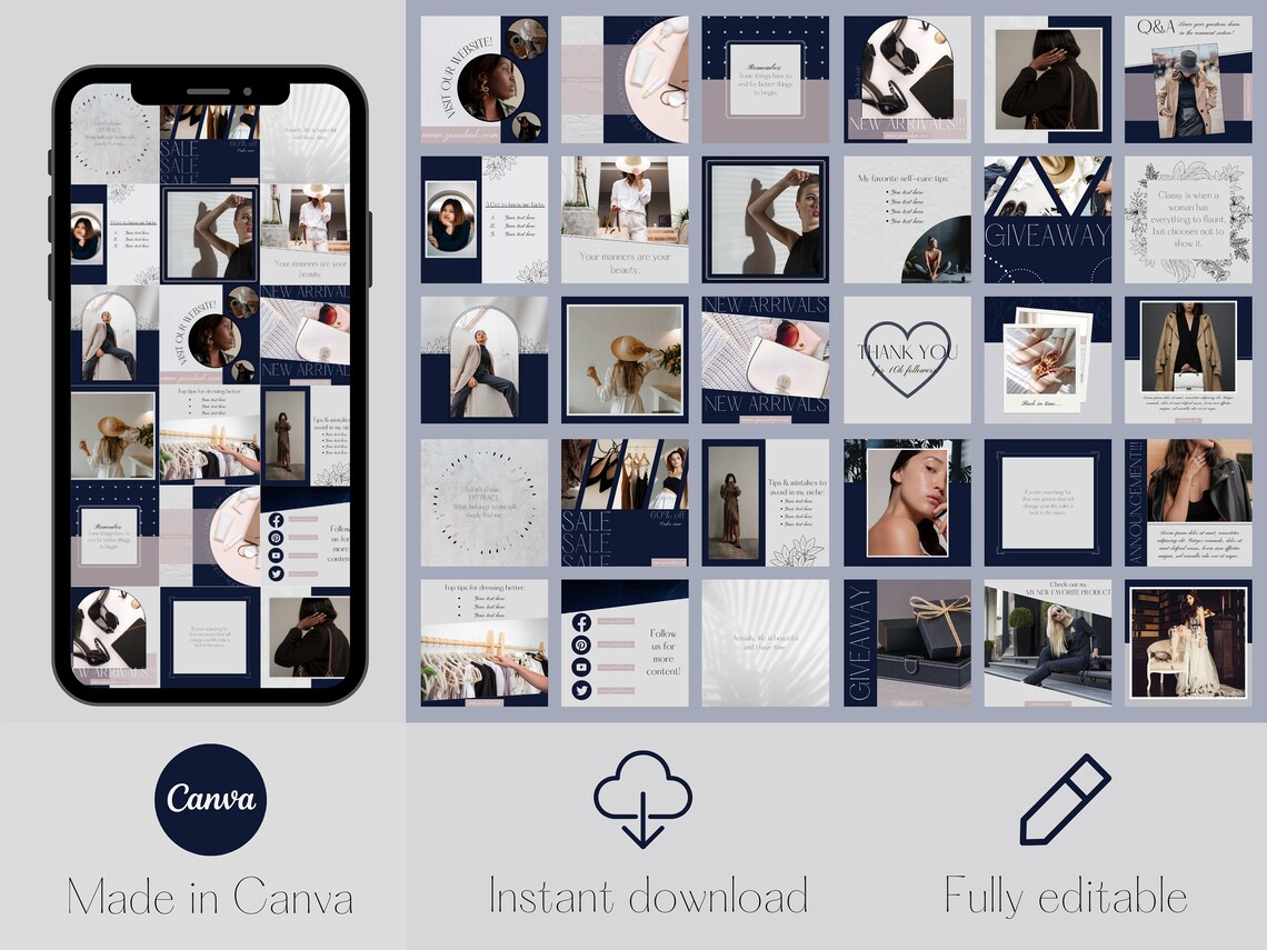 60 Royal Blue Instagram Templates Post and Story Branding - Etsy
