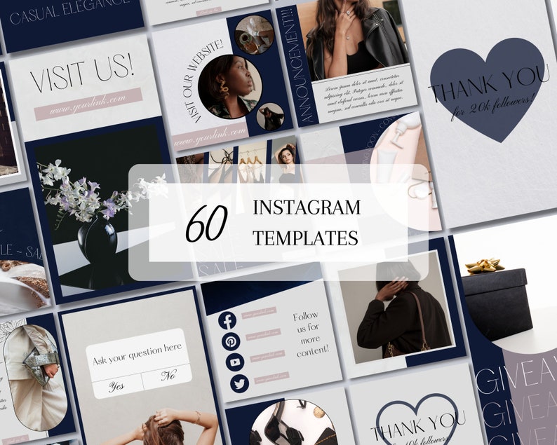 60 Royal Blue Instagram Templates, Post and Story, Branding Social ...