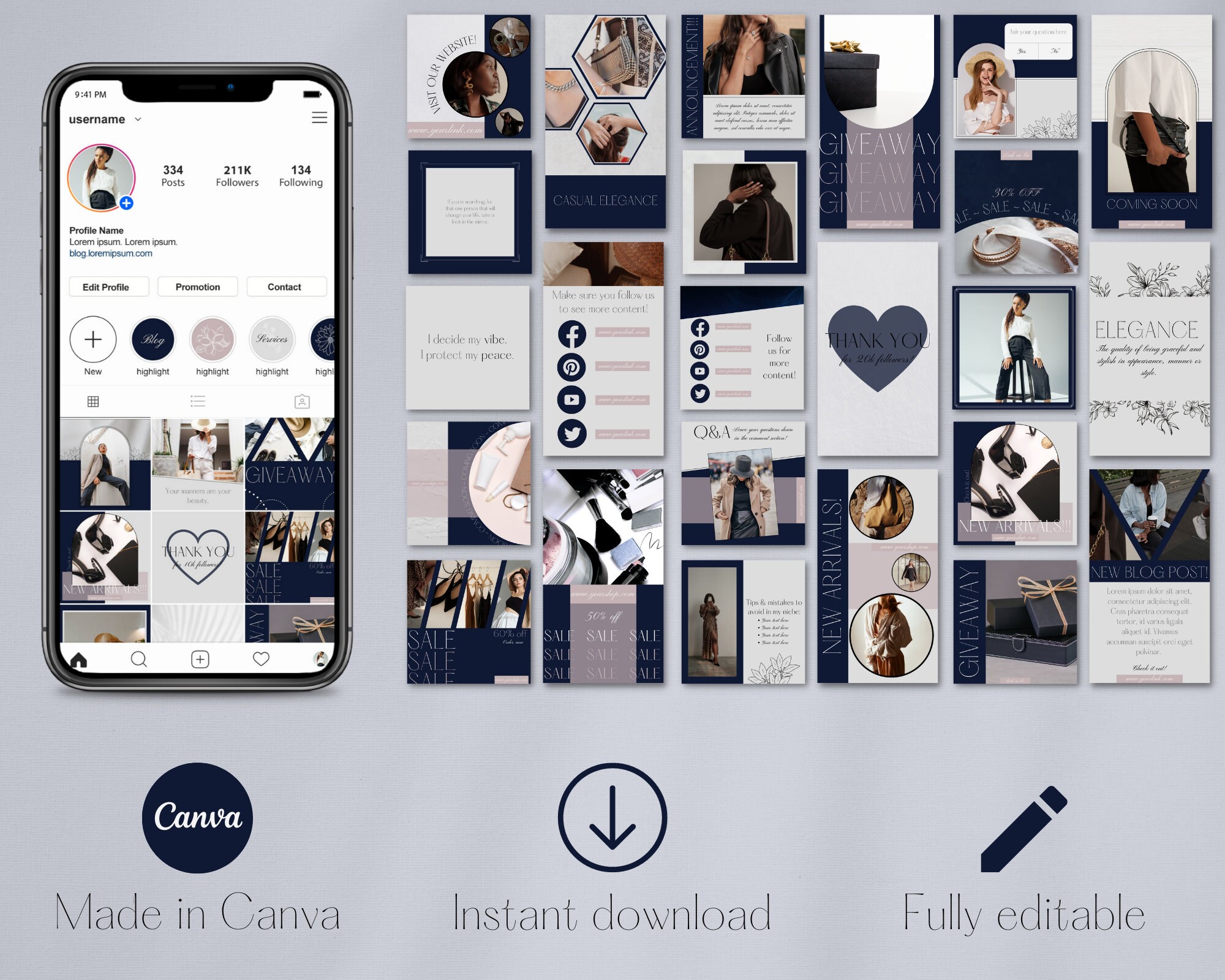 60 Royal Blue Instagram Templates, Post and Story, Branding Social ...