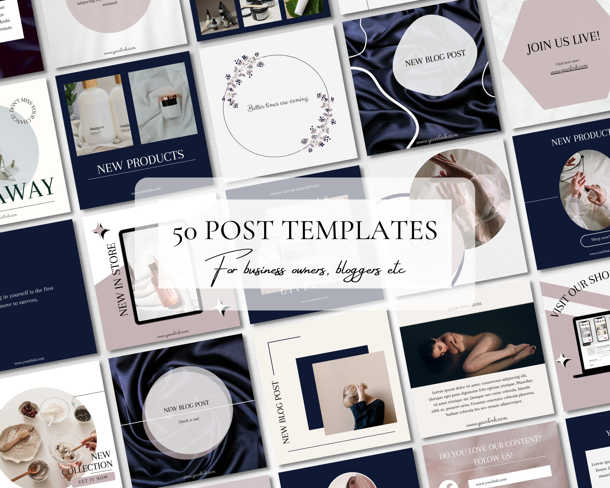 50 Instagram Post Templates, Social Media Templates, Royal Blue and ...