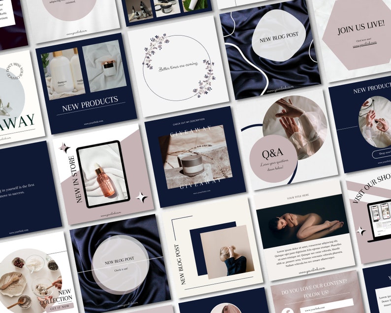 50 Instagram Post Templates, Social Media Templates, Royal Blue and ...