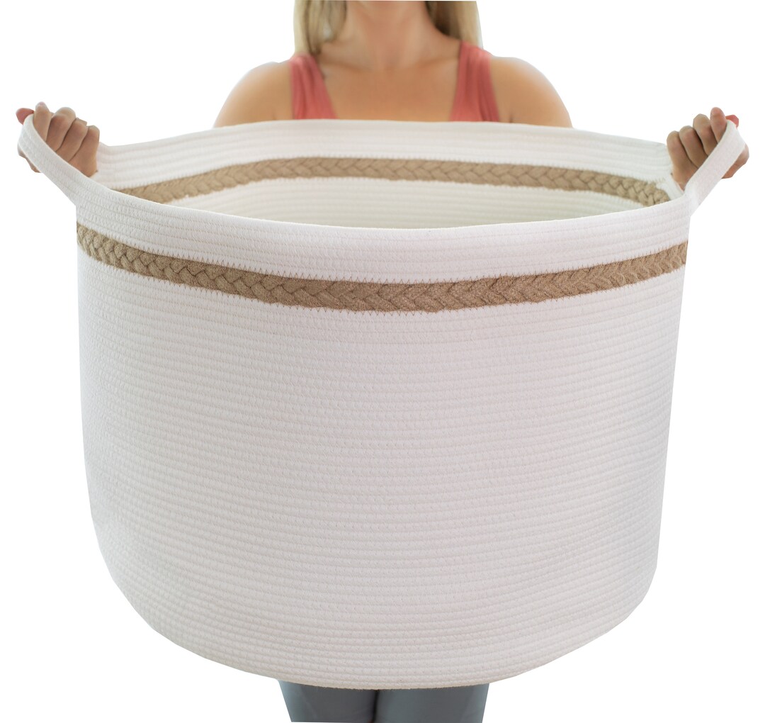 Bambiso Xxxxlarge Braid Jute on White Cotton Rope Basket Woven Fabric ...