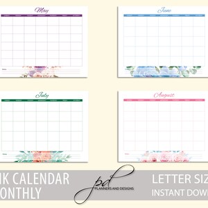 Printable Monthly Blank Calendar, Letter Size, Instant Download - Etsy