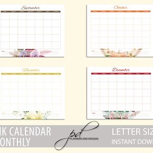 Printable Monthly Blank Calendar, Letter Size, Instant Download - Etsy