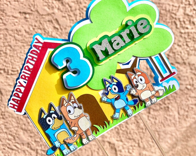 Bluey Inspired Cake Topper, Custom Cake Topper, Birthday Cake Topper ...