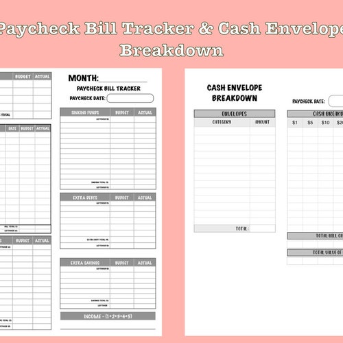 Cash Envelope Breakdown Tracker Printable PDF | Etsy
