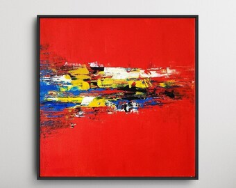 Large Red Abstract Painting - Etsy