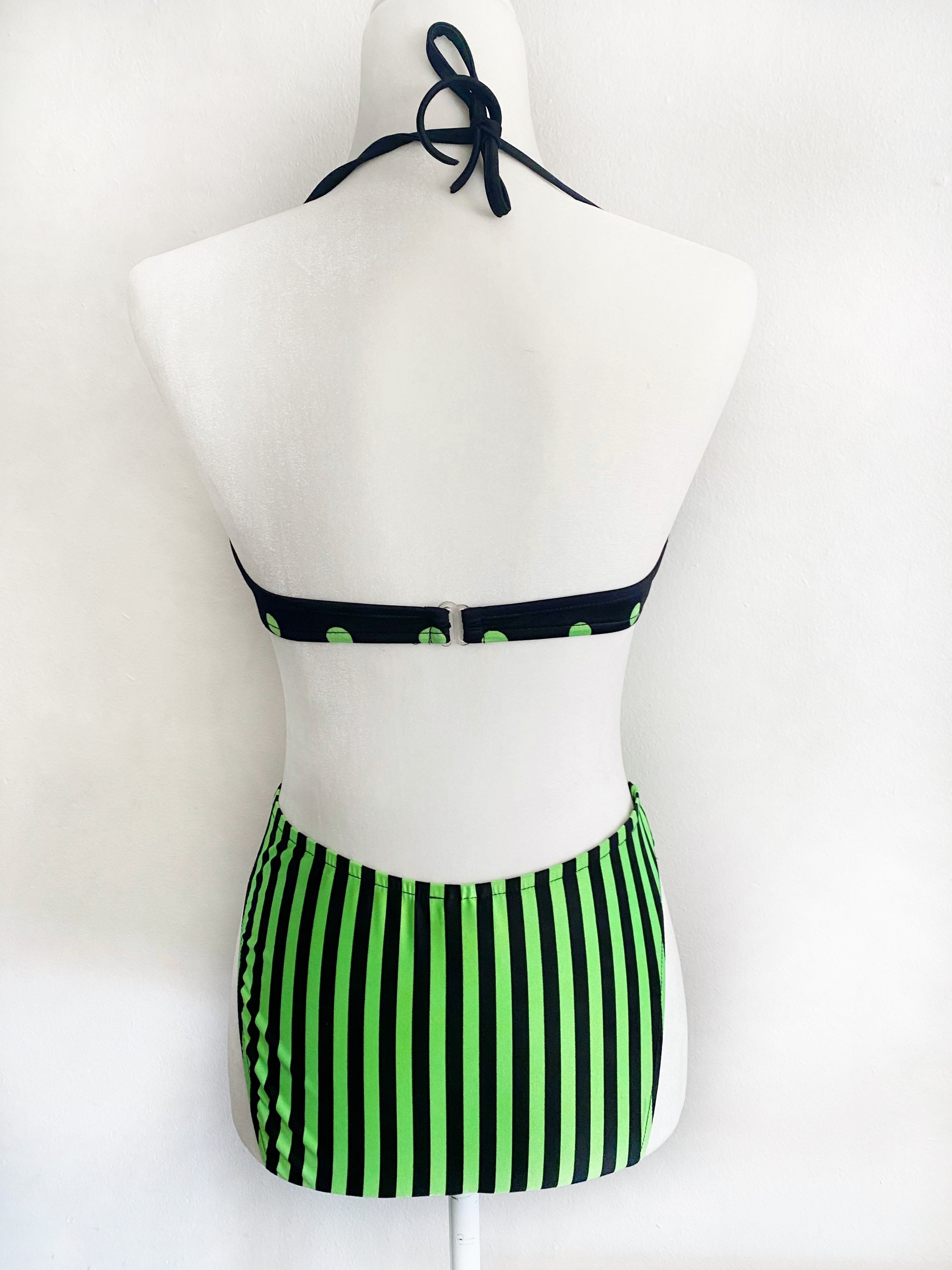 Vintage 1980s 80s Neon Green Polka Dot and Stripe Bikini Set - Etsy