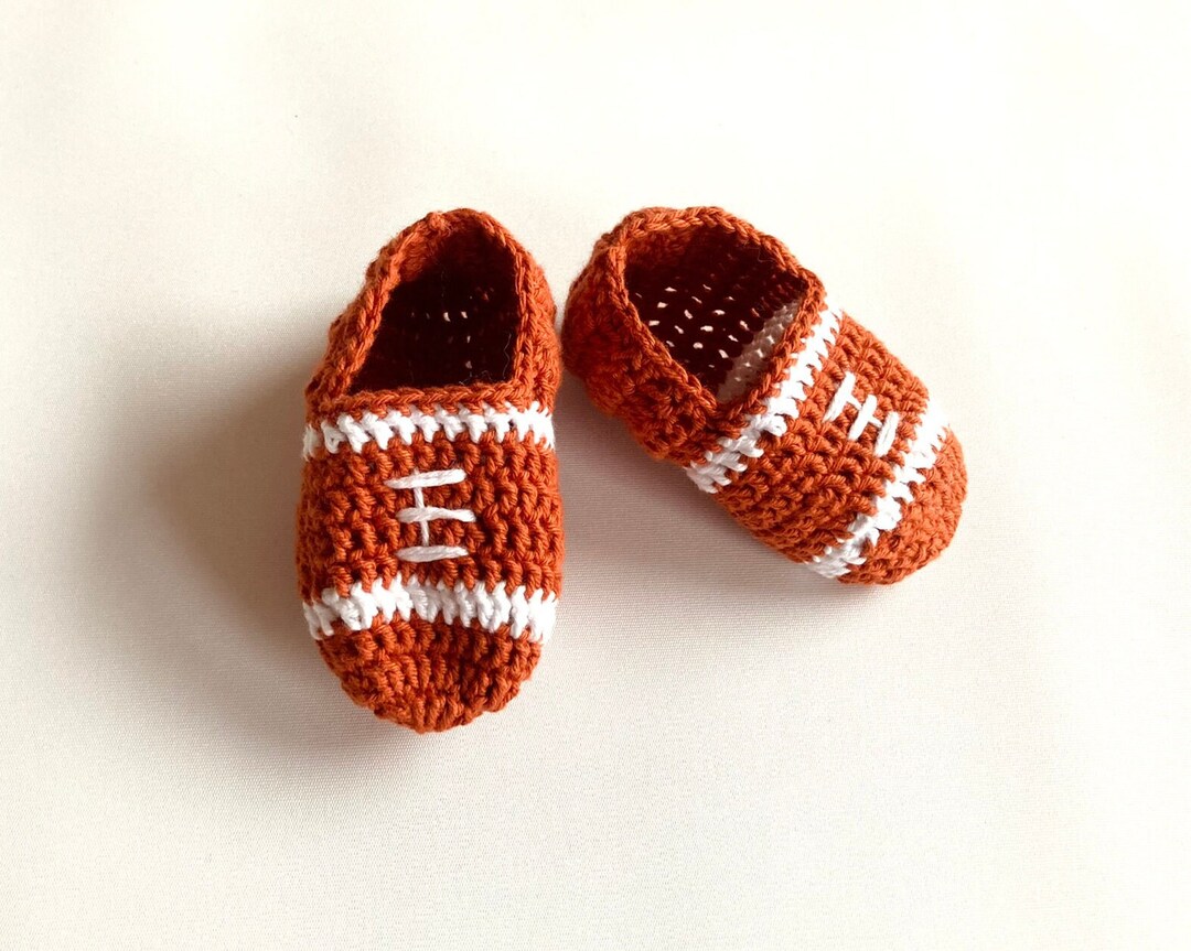 Crocheted Football Baby Shoes: Handmade Cotton Booties, Sports Nursery ...