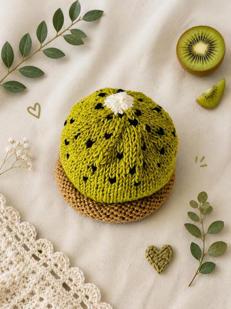 Kiwi Hat Knitting Pattern PDF, Fruit Baby Hat Pattern, Newborn to Adult ...