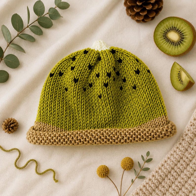 Kiwi Hat Knitting Pattern PDF, Fruit Baby Hat Pattern, Newborn to Adult ...