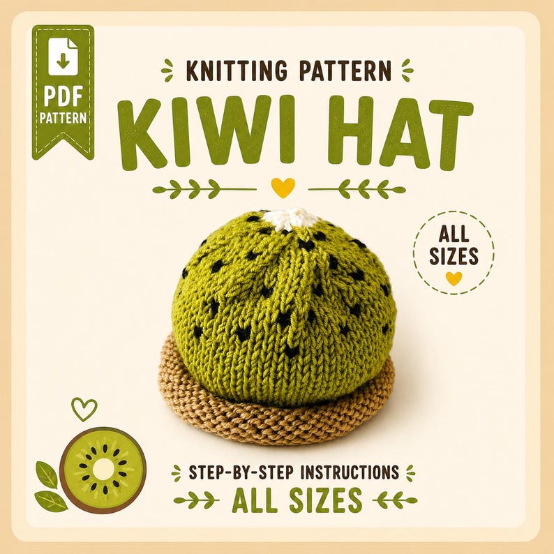 Kiwi Hat Knitting Pattern PDF, Fruit Baby Hat Pattern, Newborn to Adult ...