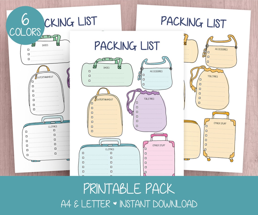 Packing List Kids Printable - Holiday, Vacation, Trip Planner Checklist ...