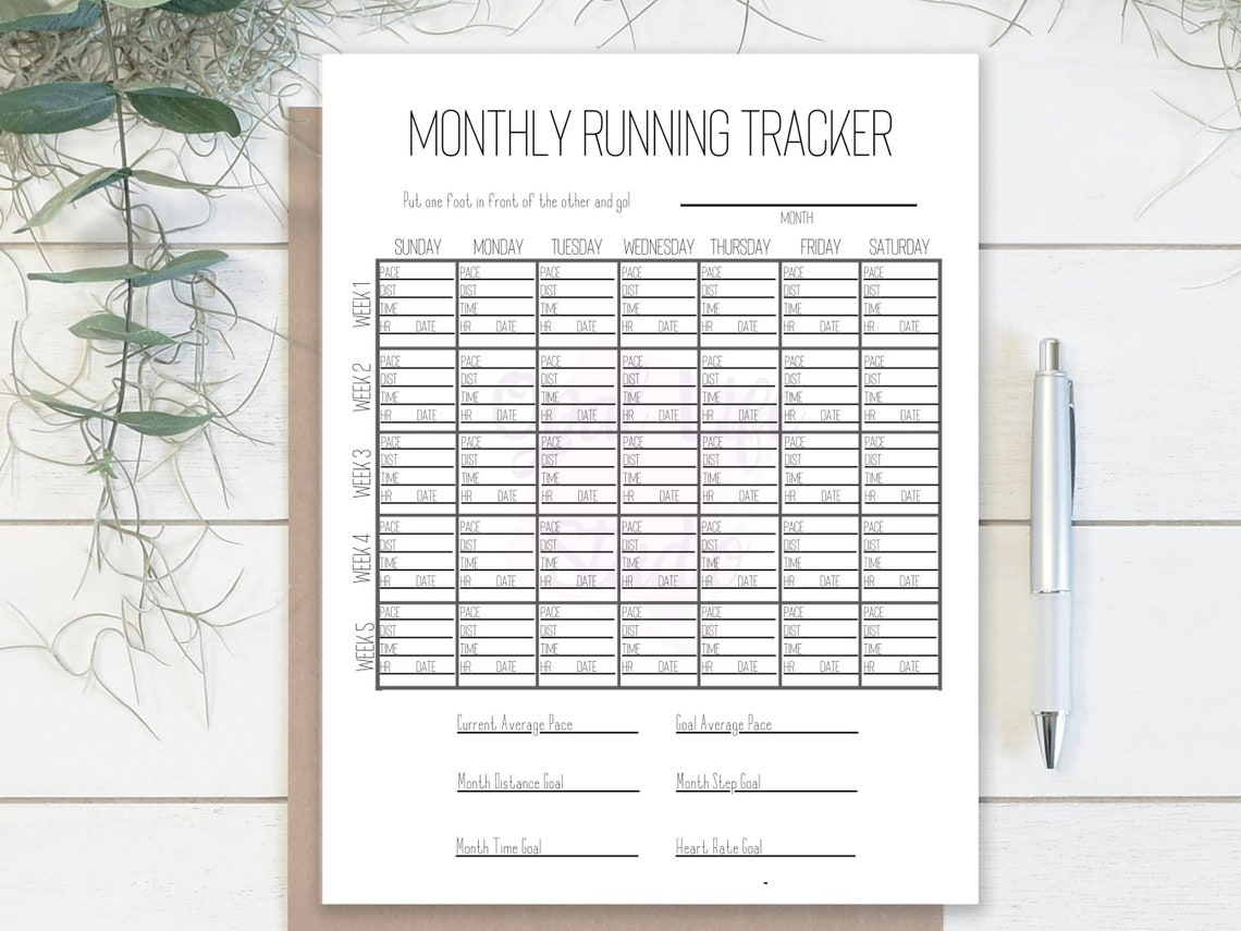 Printable Monthly Running Tracker Minimalist Run Planner / - Etsy
