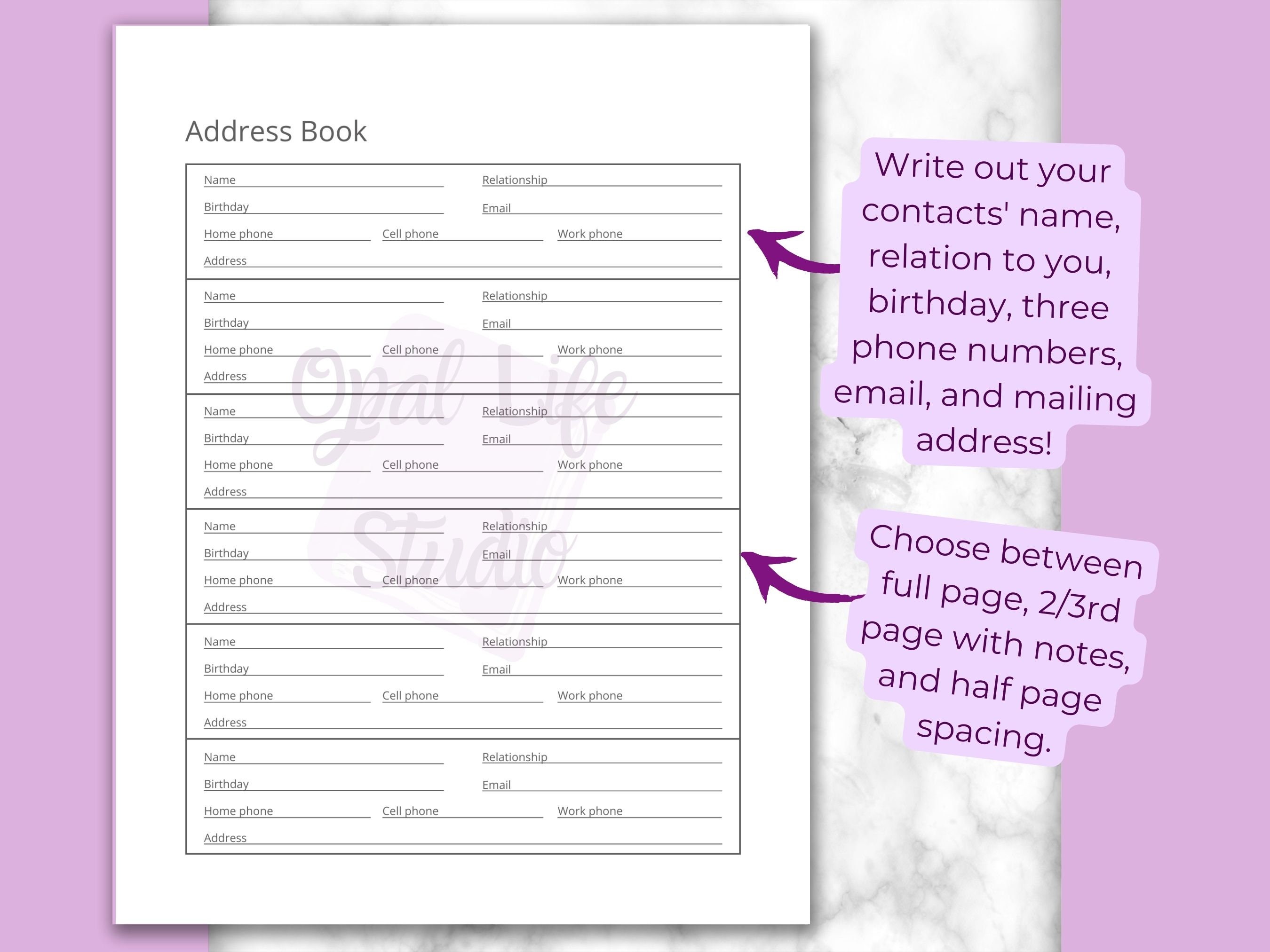 Minimalist Address Book Printable | Contact List Planner Inserts | PDF ...
