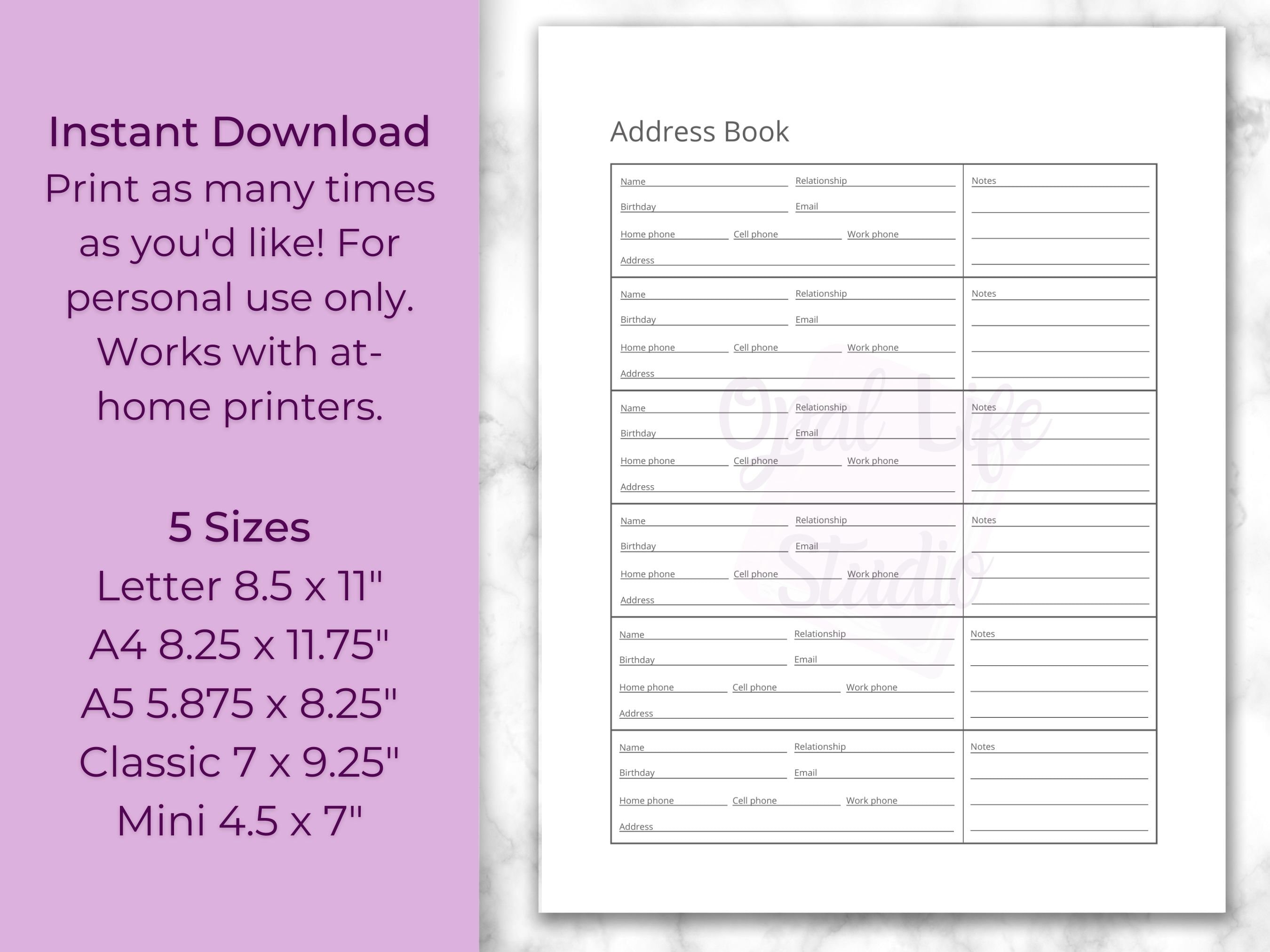 Minimalist Address Book Printable | Contact List Planner Inserts | PDF ...