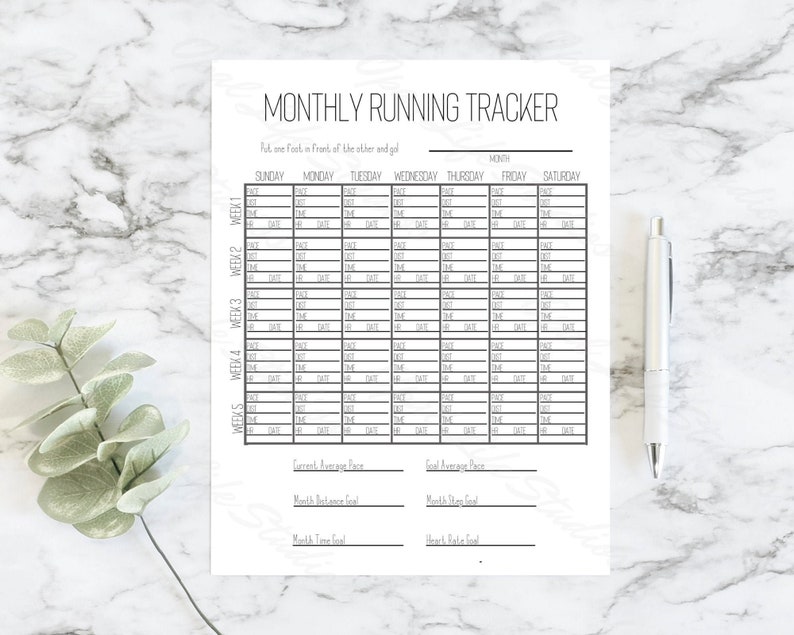 Printable Monthly Running Tracker Minimalist Run Planner / Log Form a ...