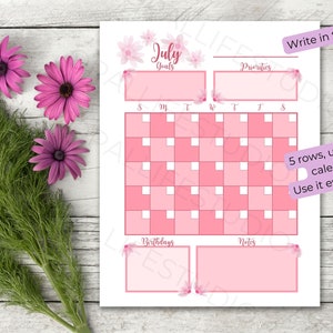Printable Month at a Glance Monthly Calendar- Pink Passion Layout 1 ...
