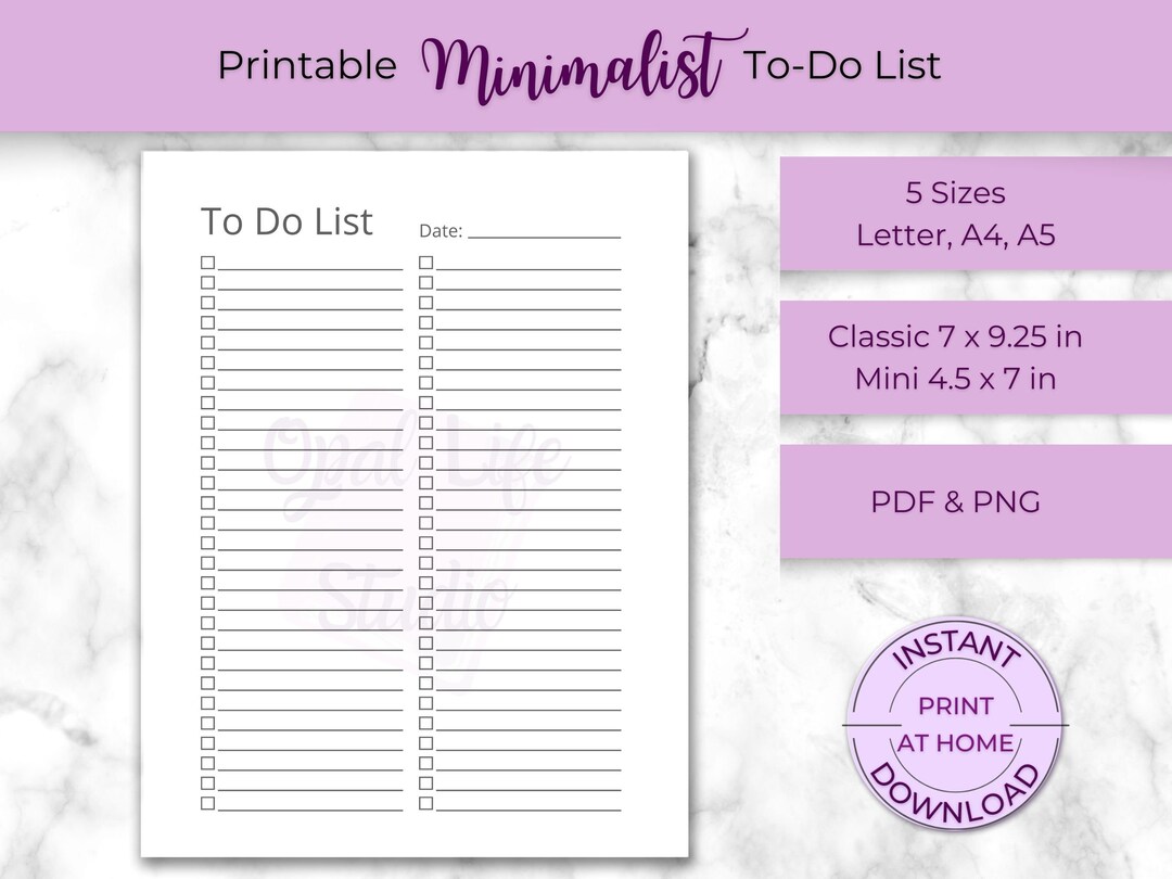 Minimalist to Do List - Simple Printable Daily Checklist and ...