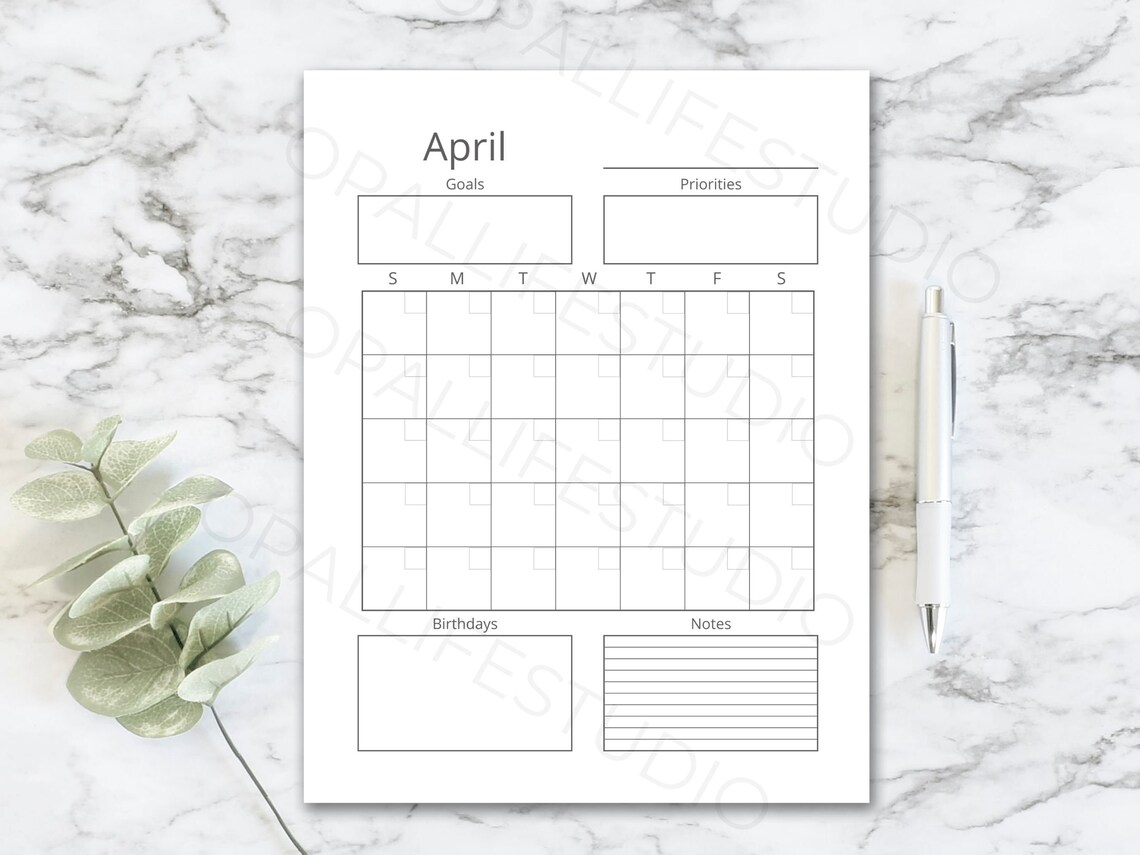 Printable Month at a Glance Monthly Calendar Minimalist Layout 1 PDF ...