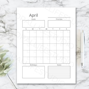 Printable Month at a Glance Monthly Calendar- Minimalist Layout 1 | PDF ...