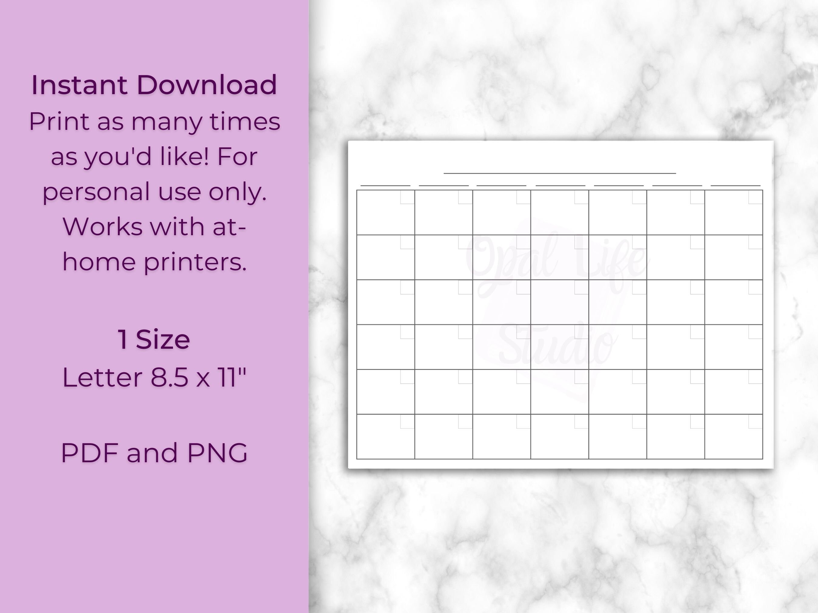 Printable Blank Calendar 1 Monthly Planner Simple & Minimal Letter ...
