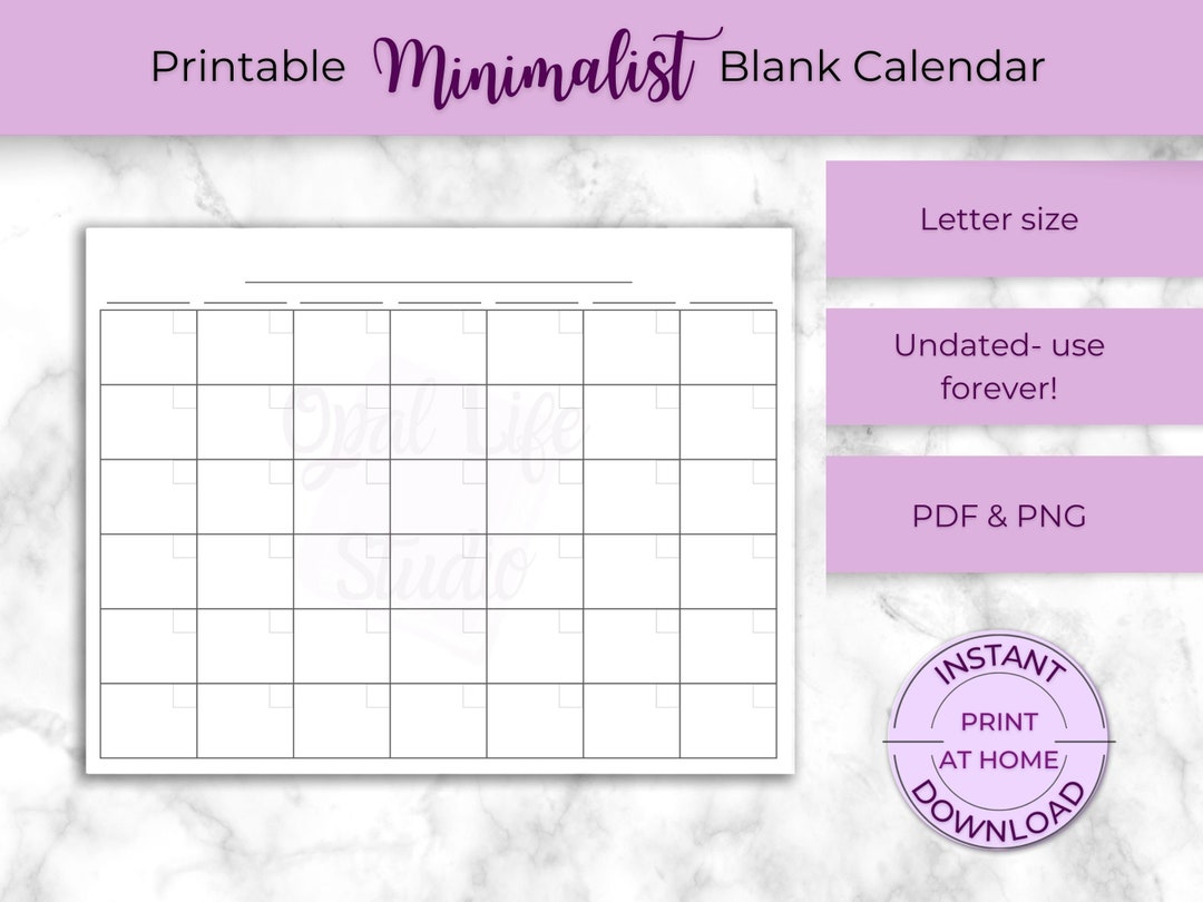 Printable Blank Calendar 1 | Monthly Planner | Simple & Minimal ...