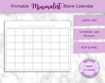 Printable Blank Calendar 4 Monthly Planner Simple & Minimal Letter ...