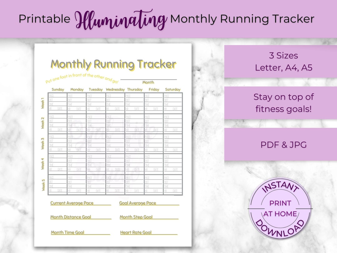 Illuminating Printable Monthly Running Tracker | Run Planner Log | Form ...