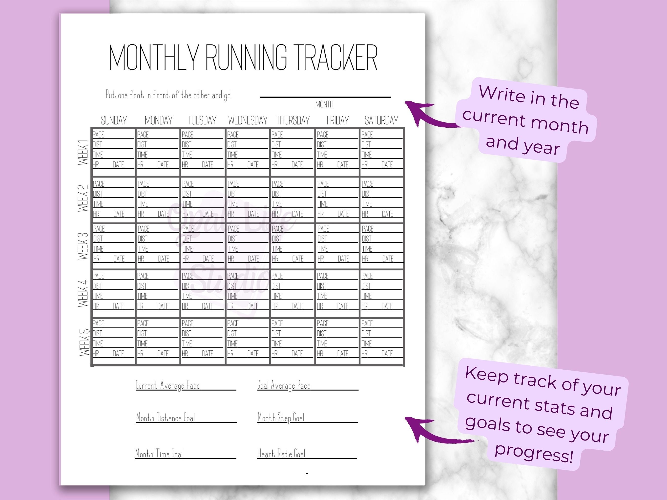Printable Monthly Running Tracker - Minimalist | Run Planner / Log ...