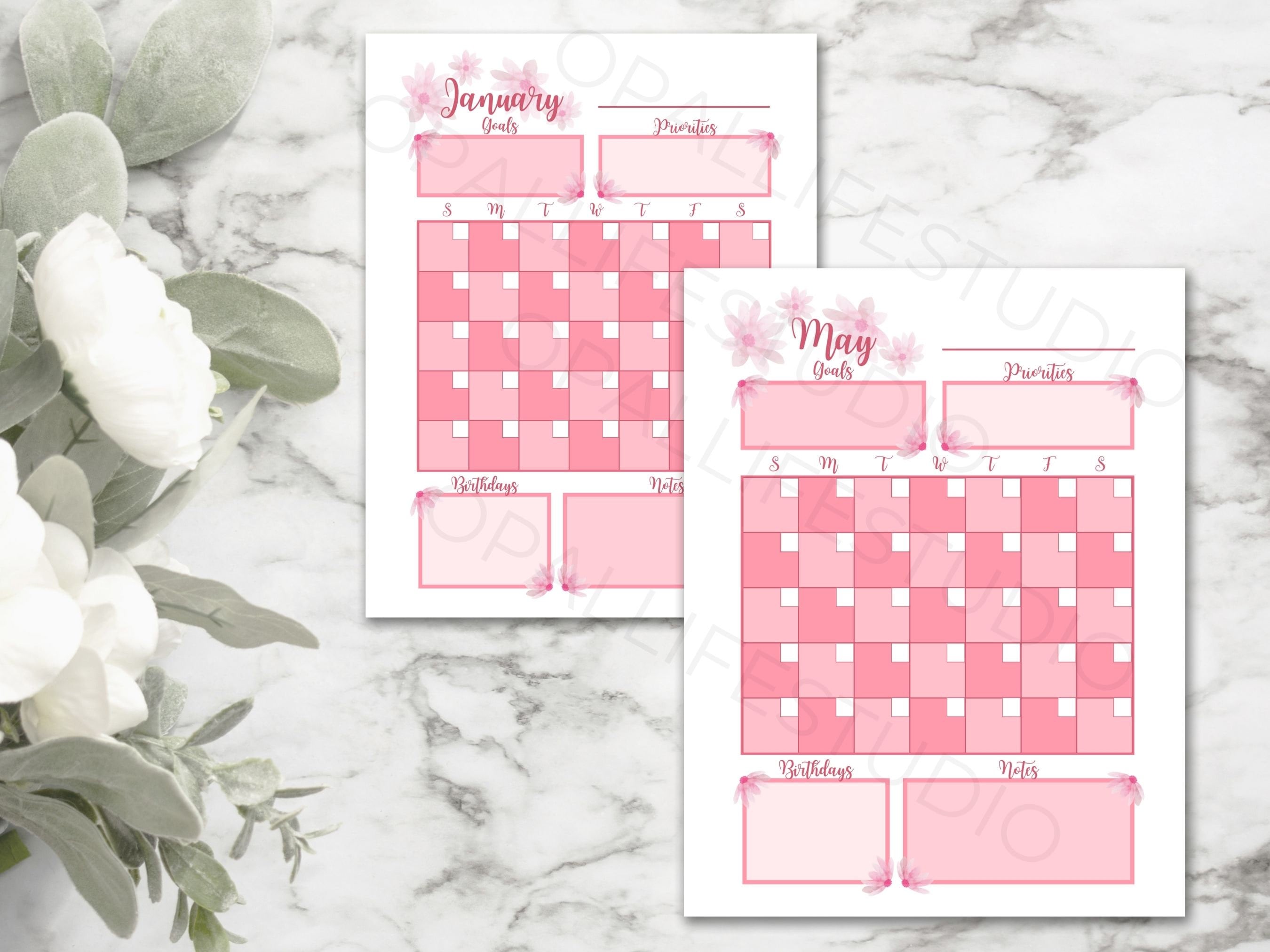 Printable Month at a Glance Monthly Calendar- Pink Passion Layout 1 ...