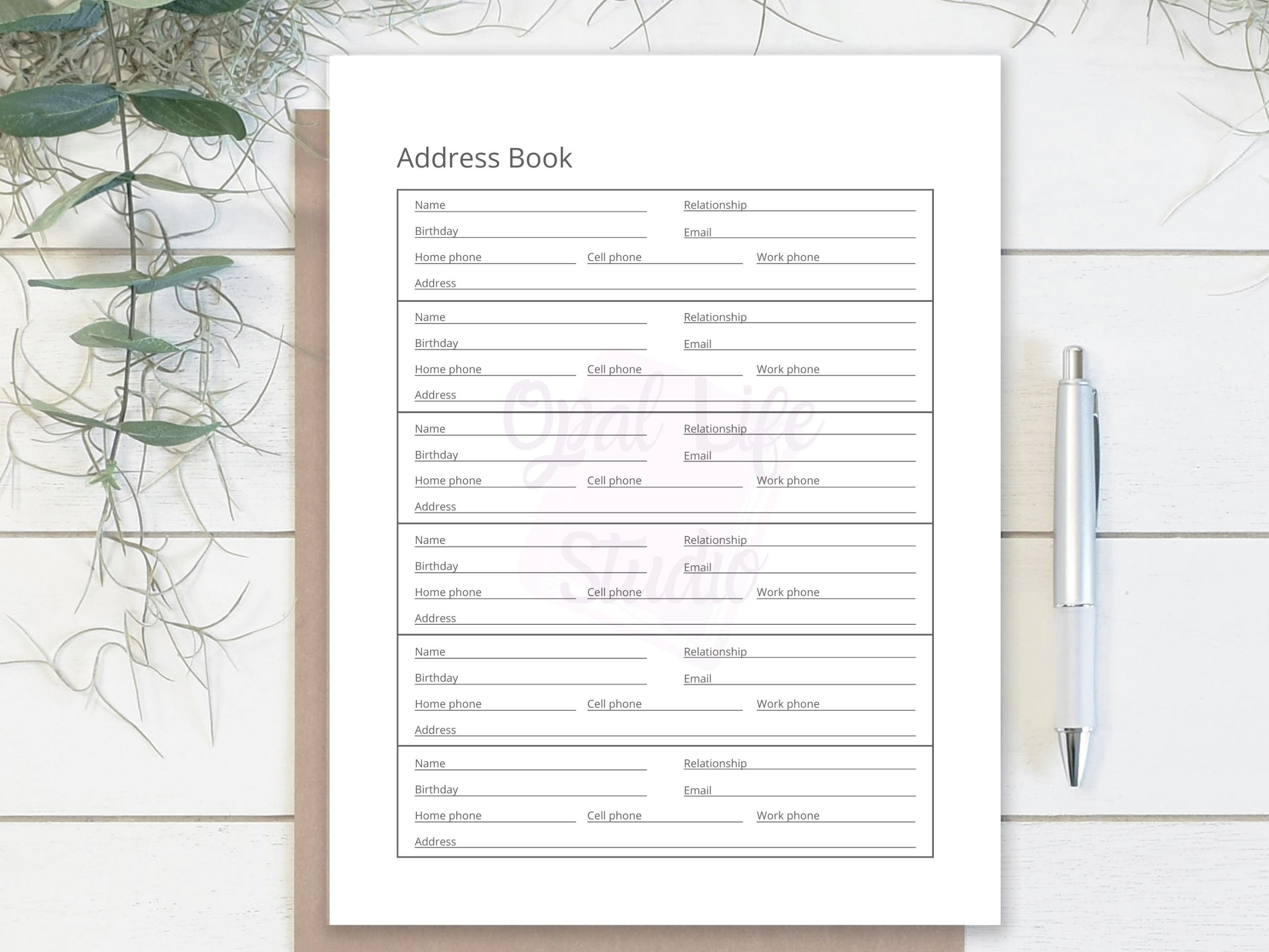 Minimalist Address Book Printable | Contact List Planner Inserts | PDF ...