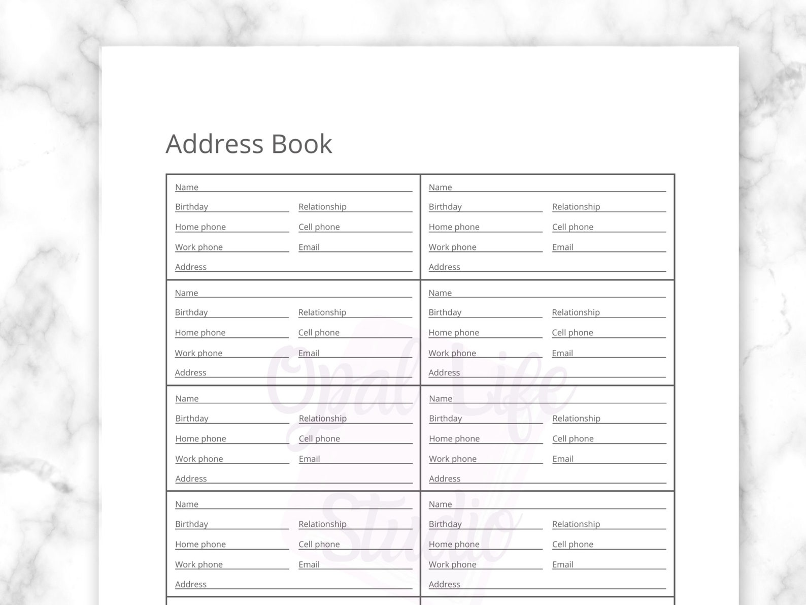 Minimalist Address Book Printable | Contact List Planner Inserts | PDF ...