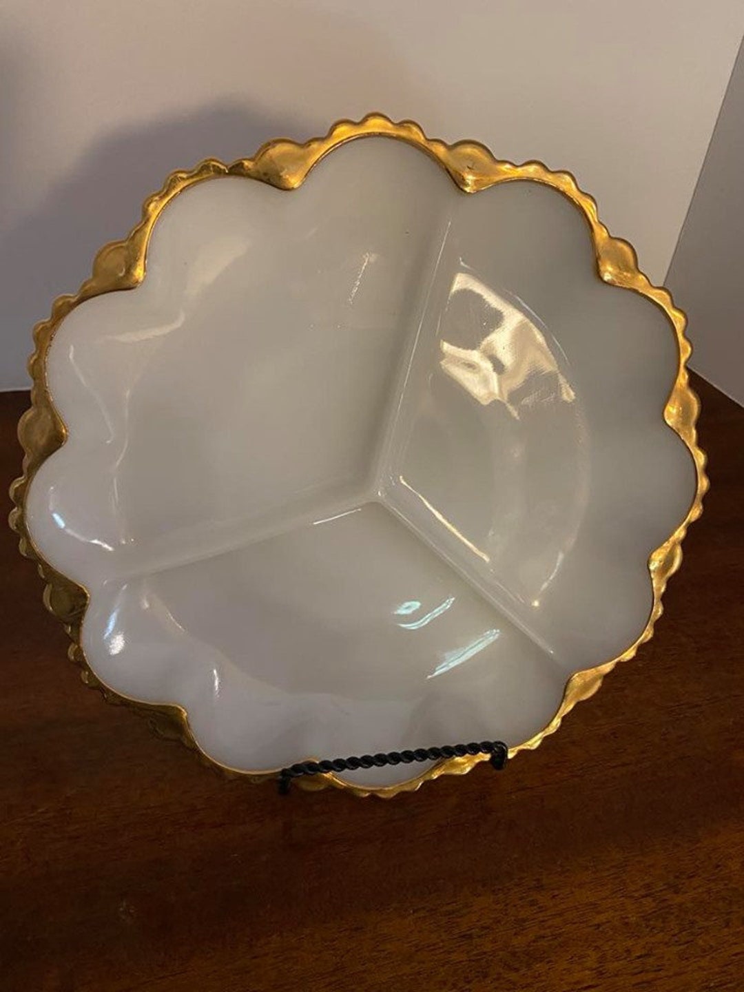 Vintage Fire King Divided Dish White With Gold Trim - Etsy