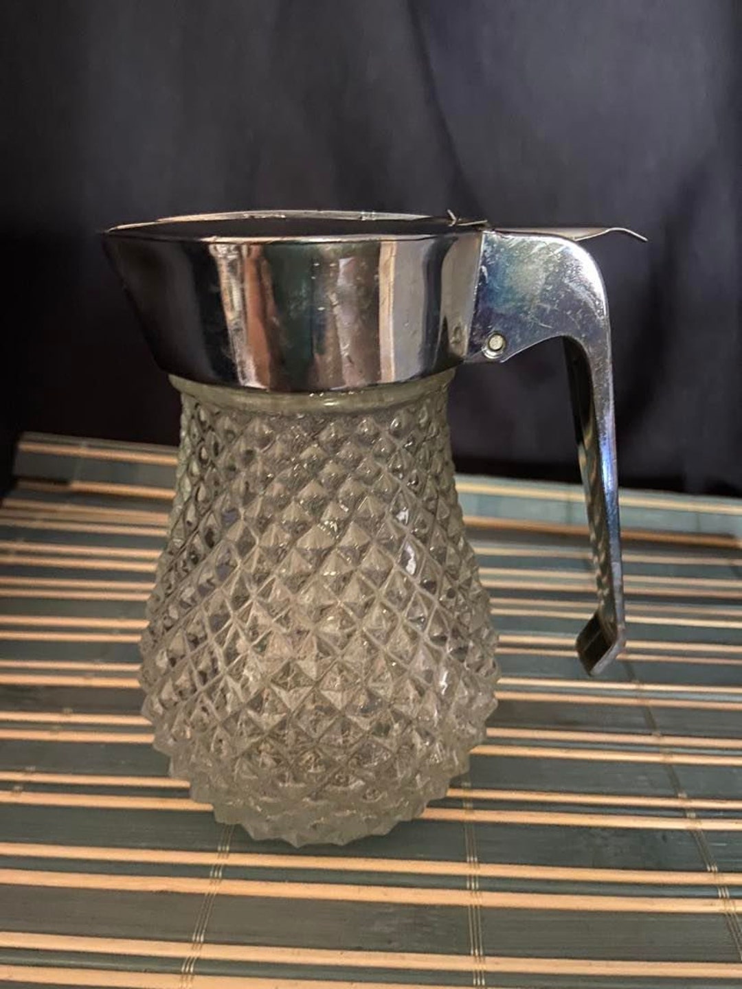 Diamond Cut Glass Syrup Pitcher - Etsy