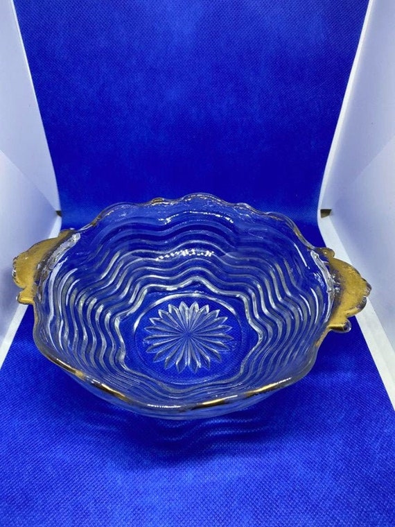 Vintage Pressed Glass Bowl Wave Pattern - Etsy