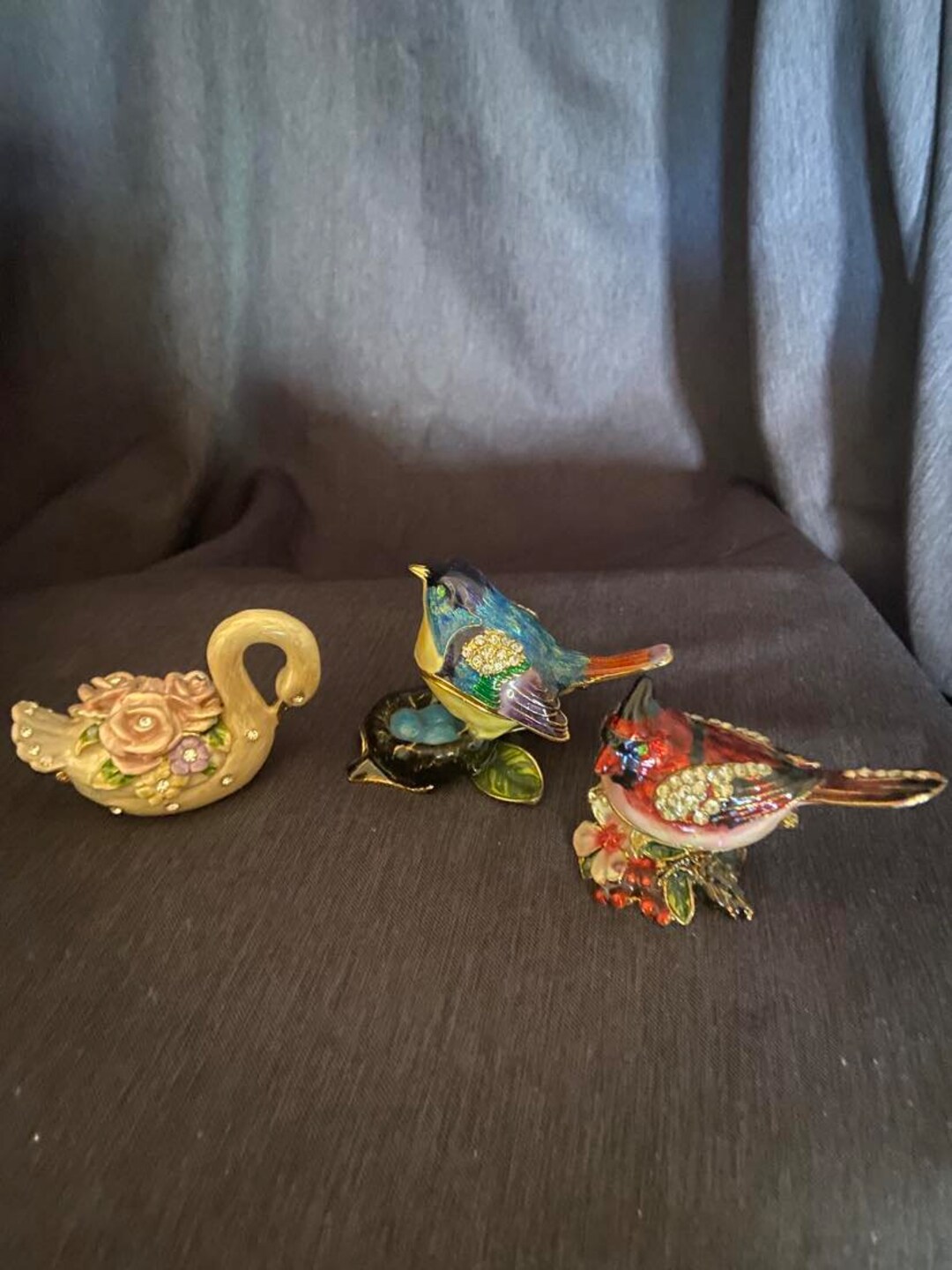 Enamel and Jeweled Hinged Boxes - Swan, Bluebird, Redbird - Etsy