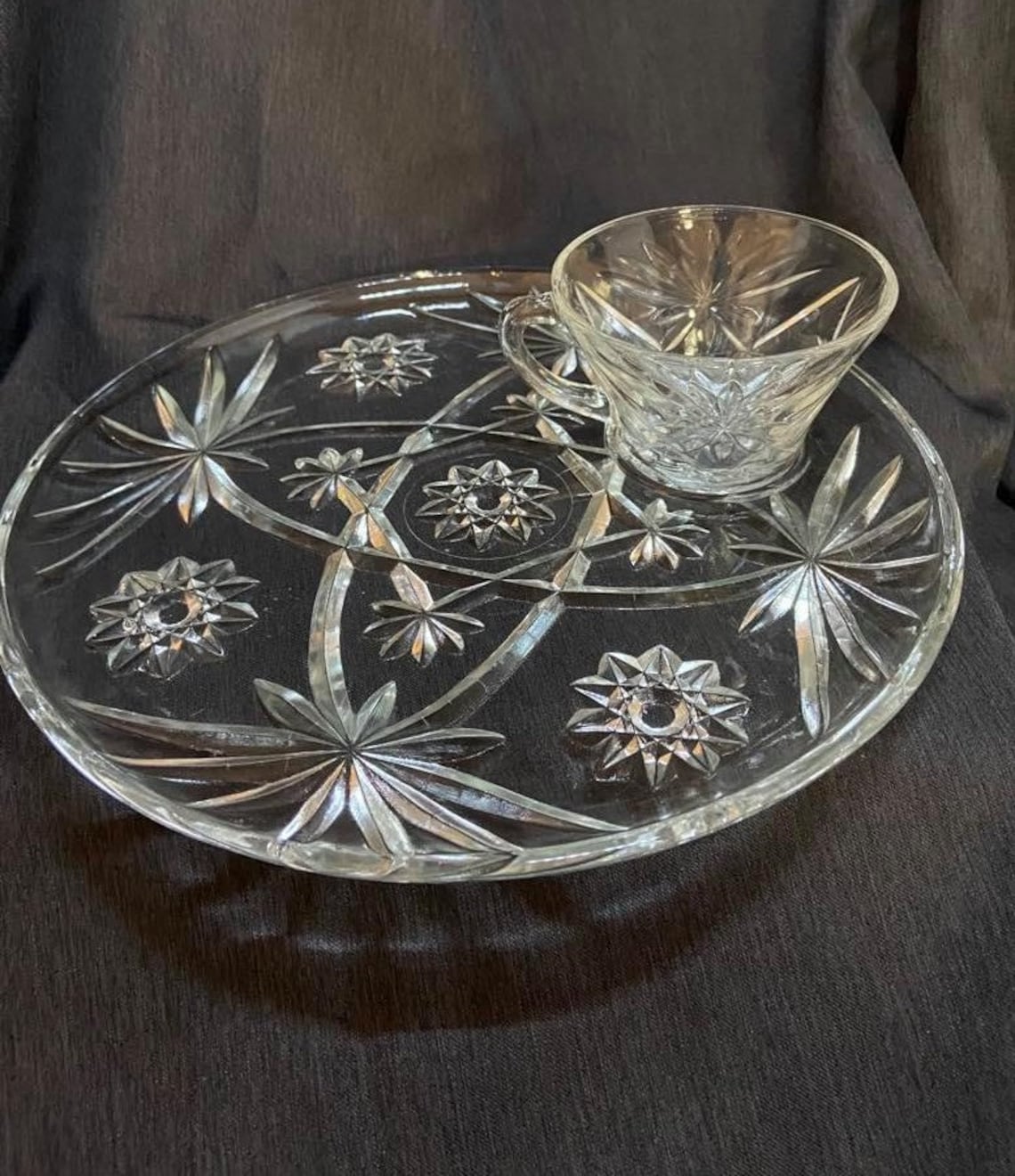 Vintage Pressed Glass Snack Plate & Cup Set | Etsy