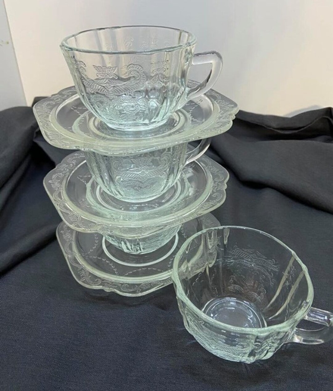Vintage Indiana Glass Recollection Cups and Saucers - Etsy