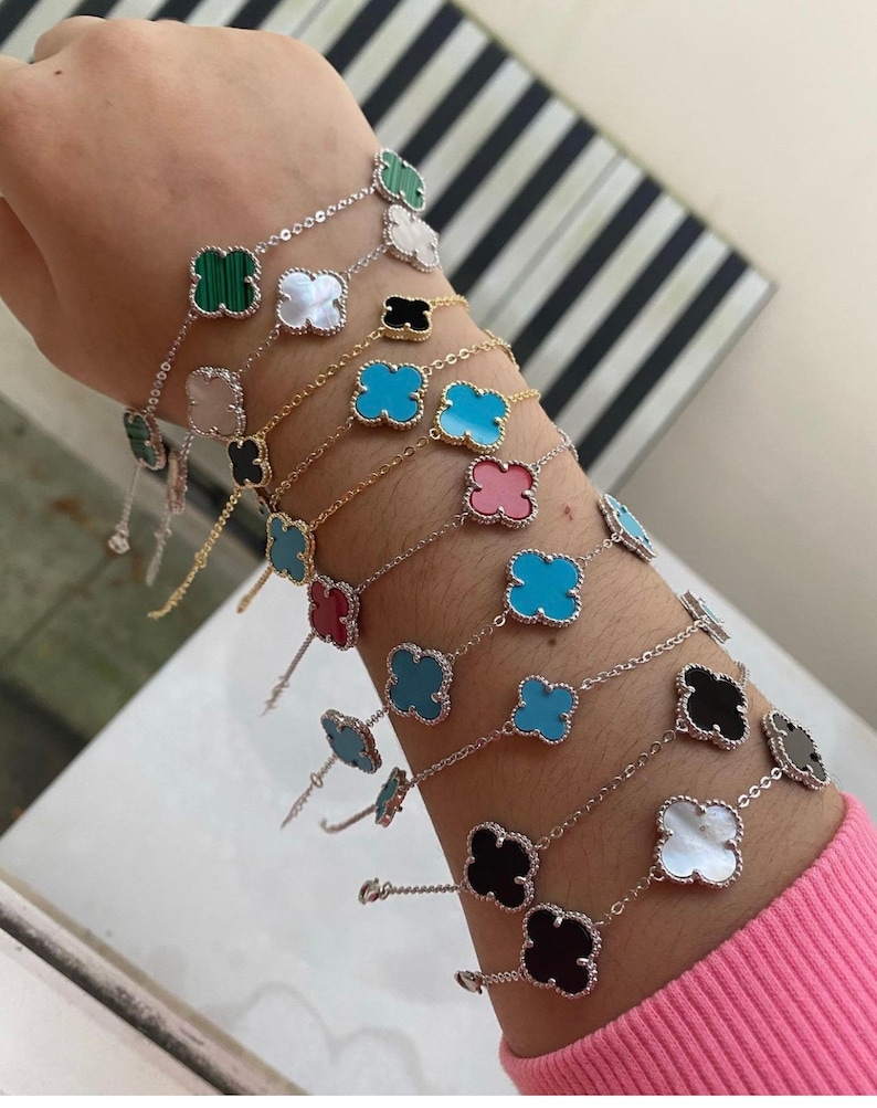 Pulsera de trébol de cuatro hojas chapada en oro de 18K | Etsy