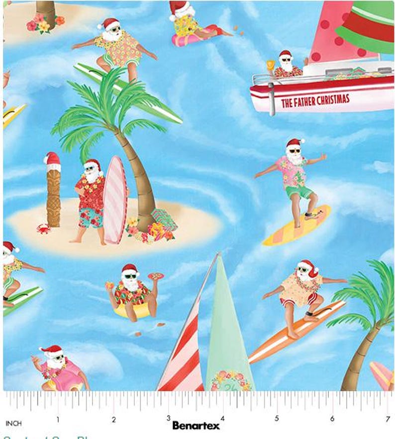 SALE Santa at Sea Blue - Santa's Vacation Collection - Fabric -andi ...