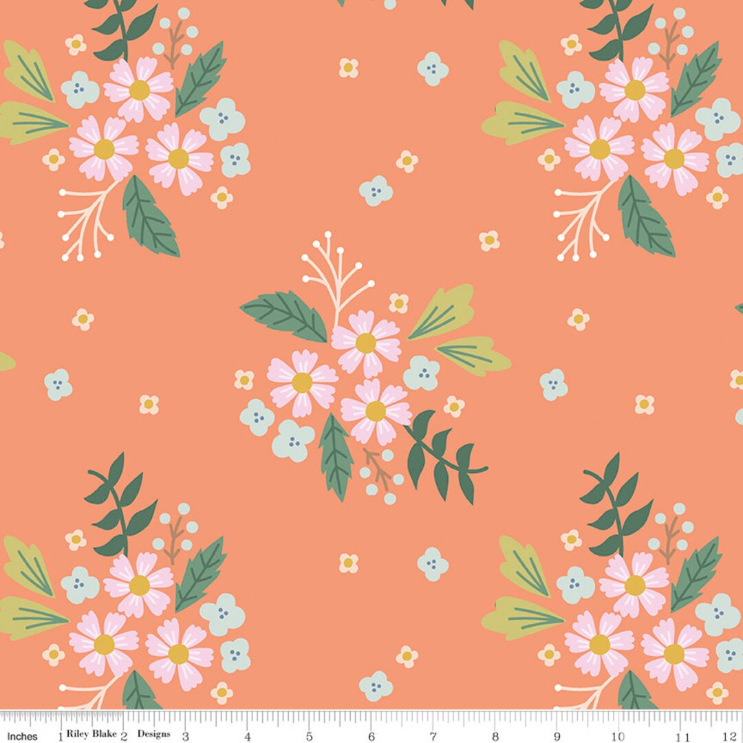 CLEARANCE Floral Coral Riley Blake Community Fabric Riley Blake Designs ...
