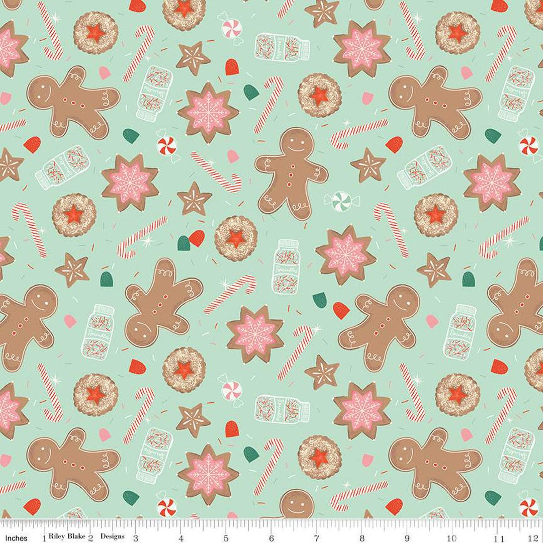 REMNANT 2 Yard Piece - Flannel Gingerbread Cookies Mint - Designer ...