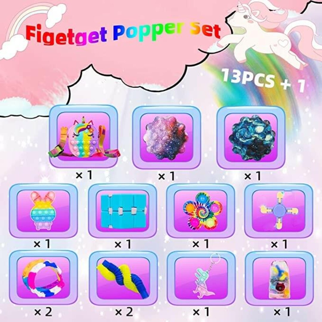 13 Piece Fidget Pop It Bundle Set, Cute, Stress Relief, Adhd, Sensory ...