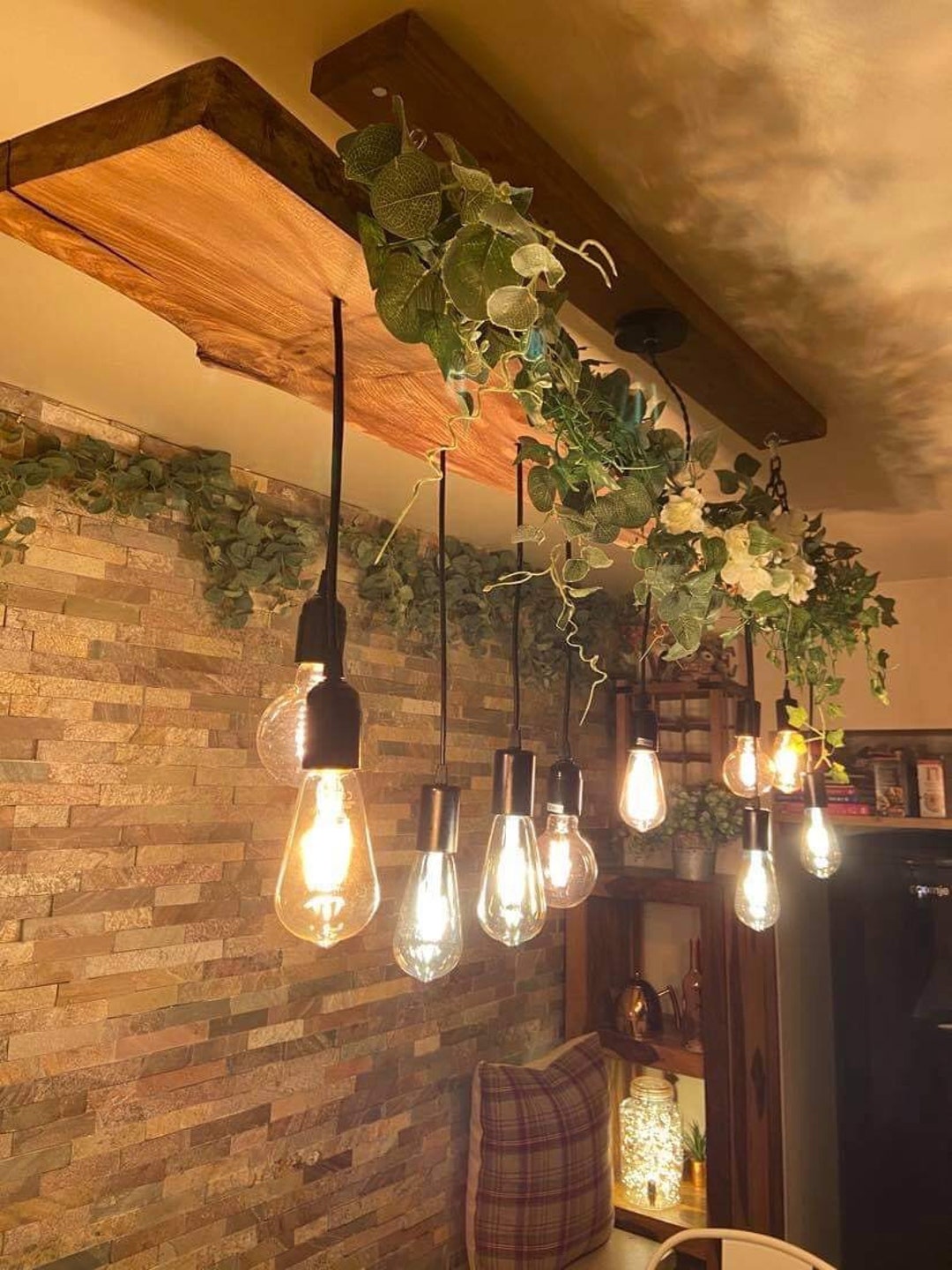 Live Edge Wood rustic Ceiling Light Plank With Pendant Edison - Etsy UK