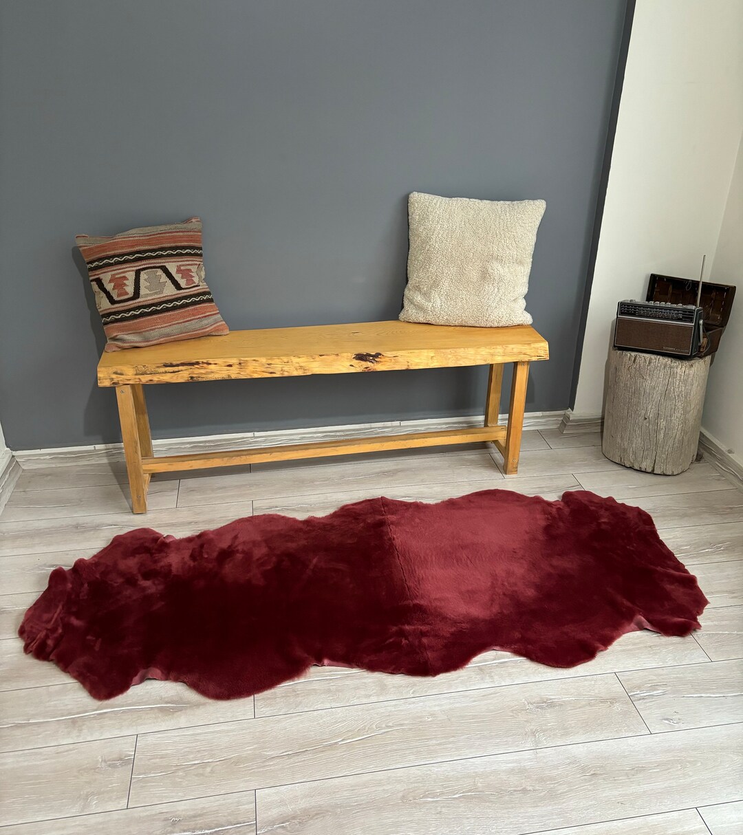Genuine Sheepskin Area Rug, Bench Cover, Burgundy, Sheepskin Throw,home ...