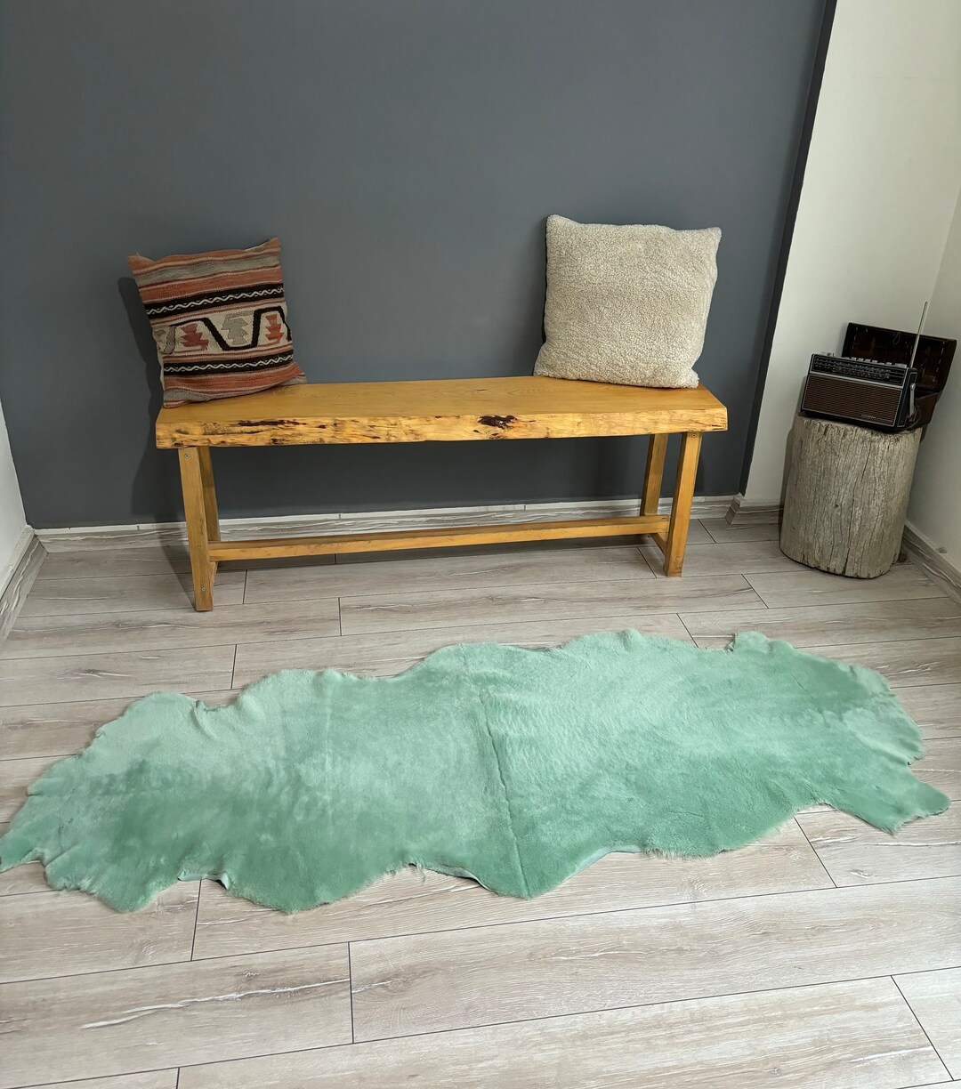 Genuine Sheepskin Area Rug, Bench Cover,green, Sheepskin Throw,home ...